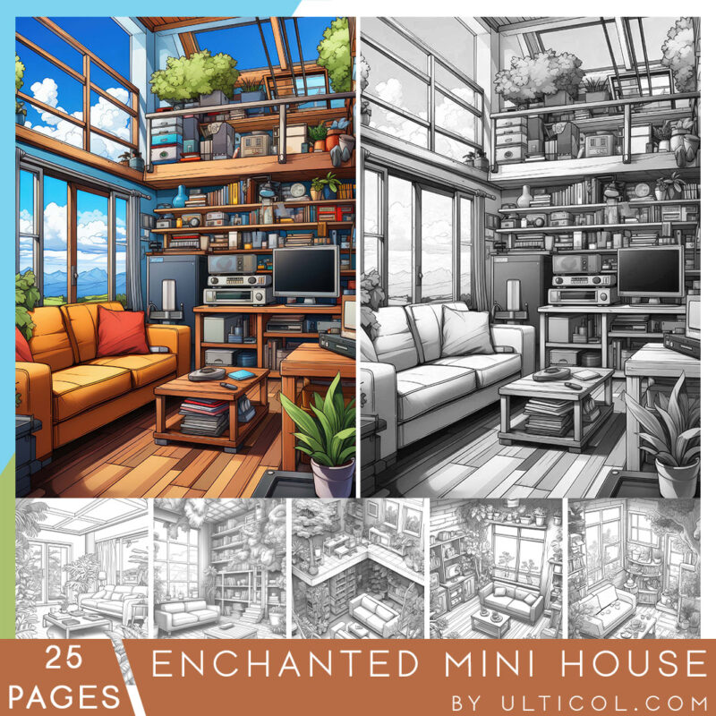 Enchanted Mini House Coloring Book, Adults and kids Coloring Pages ...