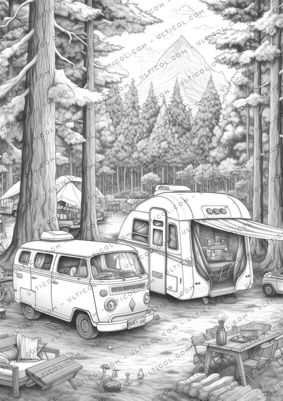 Camping Adventure Coloring Book, Camp Coloring Pages, Campervan ...